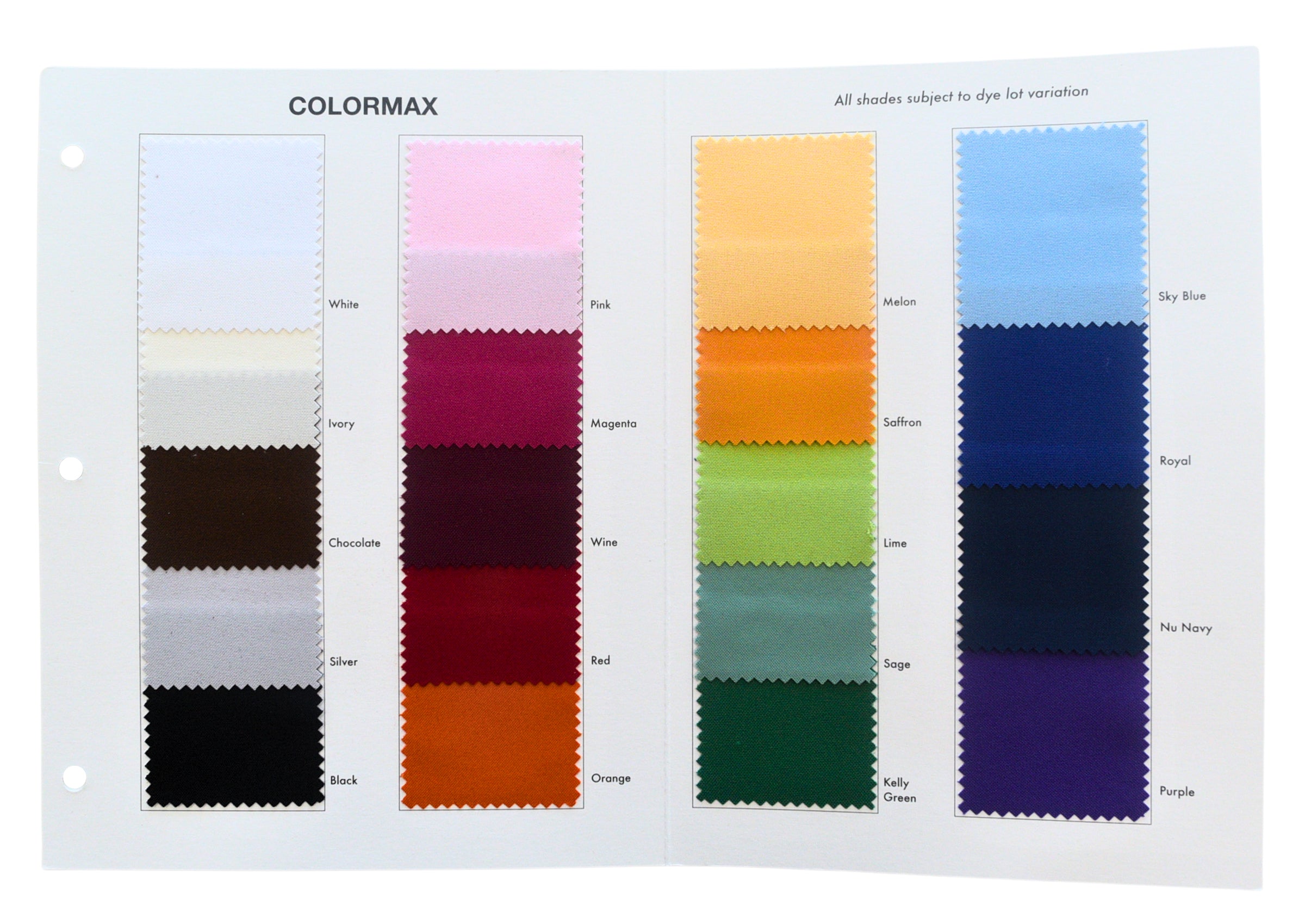 Colormax Swatch Card – Party Rental Ltd. Linen Swatches
